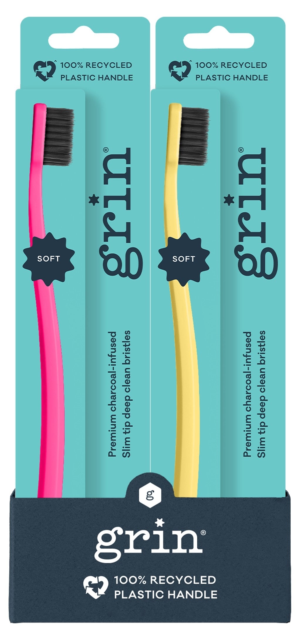 Grin 100% Recycled Toothbrush Mixed Yellow & Fuchsia (Soft) – VAPE POINT